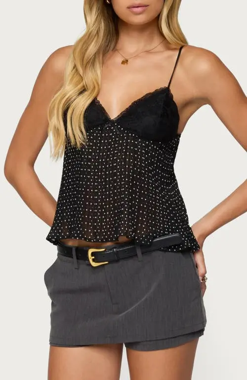 EDIKTED Rhian Polka Dot Lace Trim Camisole - Black
