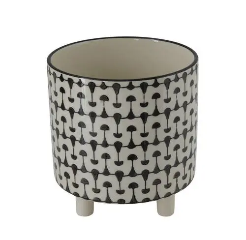 STORIED HOME Round Stoneware Planters With Geometric Prints