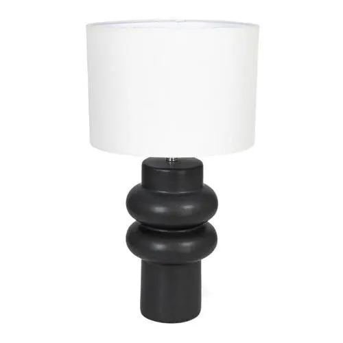 STORIED HOME Stoneware Table Lamp With Linen Shade, Swivel Neck And Inline Switch - Black