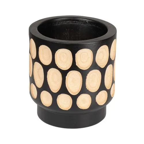 STORIED HOME Hand-carved Wood Planter With Dots - Black