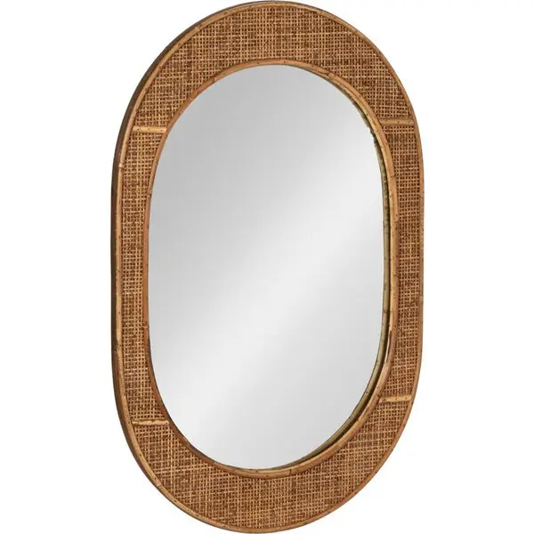 STORIED HOME Oval Wood And Rattan Framed Wall Mirror - Natural