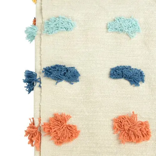 STORIED HOME Soft Woven Cotton Throw With Tufted Dots And Tassels