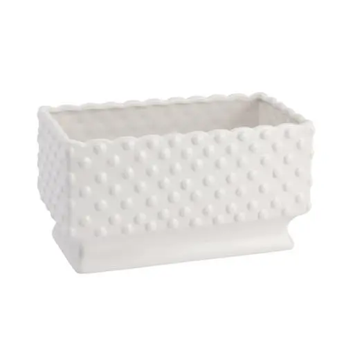 STORIED HOME Ceramic Hobnail Planter With Scalloped Edge And Polka Dots - White
