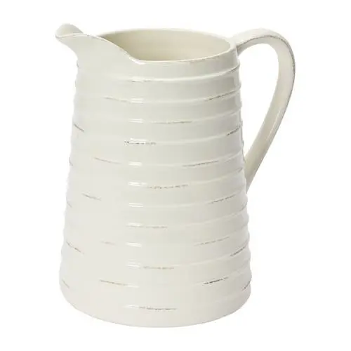 STORIED HOME Farmhouse Embossed Stripe Ceramic Pitcher