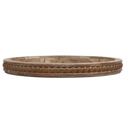 STORIED HOME Whitewashed Round Decorative Wood Tray