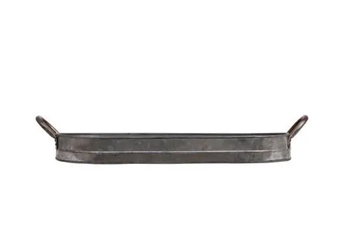 STORIED HOME Oval Galvanized Metal Tray With Handles - Silver