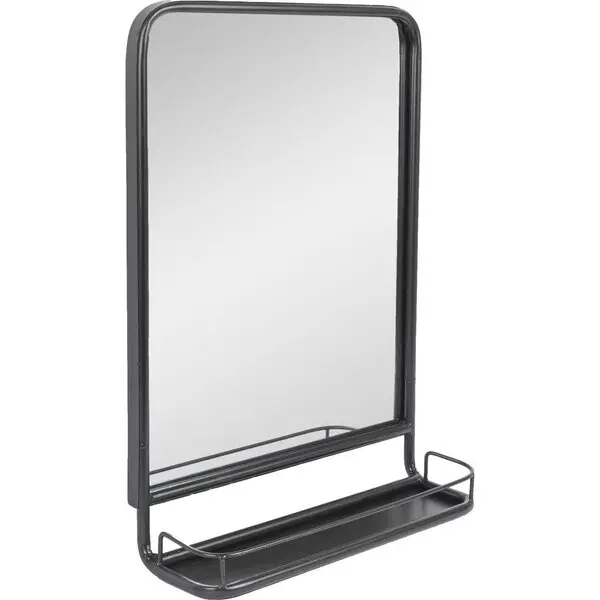STORIED HOME Metal Framed Rectangle Wall Mirror With Shelf - Black