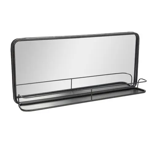 STORIED HOME Wide Metal Framed Rectangle Wall Mirror With Shelf