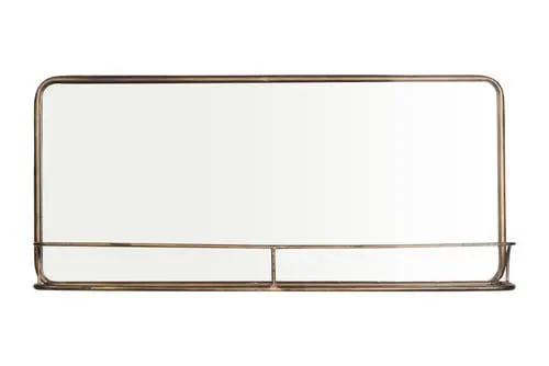 STORIED HOME Wide Metal Framed Wall Mirror With Shelf - Brass