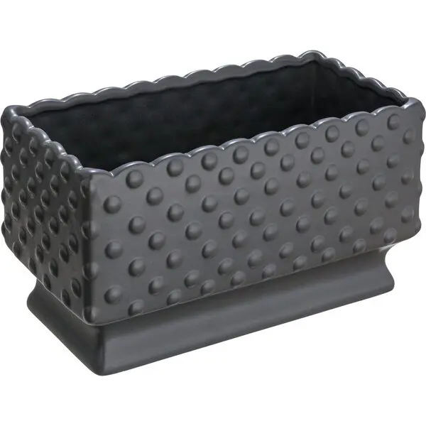 STORIED HOME Ceramic Hobnail Planter With Scalloped Edge And Polka Dots - Black
