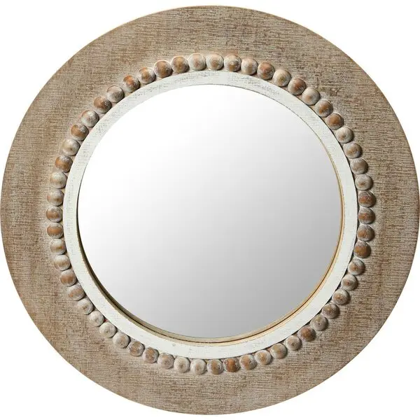 STORIED HOME Round Wood Framed Wall Mirror - Brown