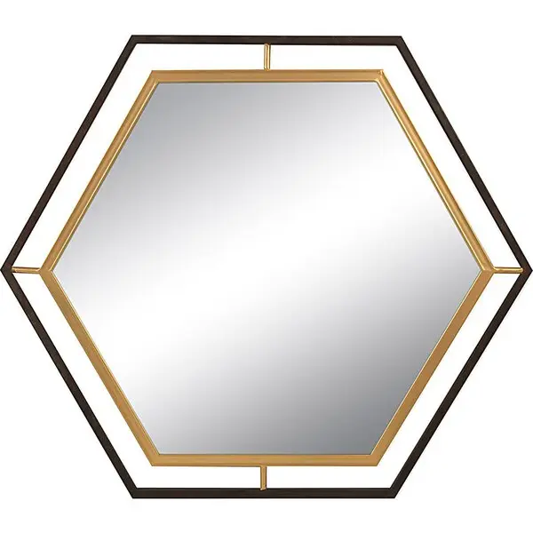 STORIED HOME Hexagon 2-tone Metal Framed Wall Mirror - Gold
