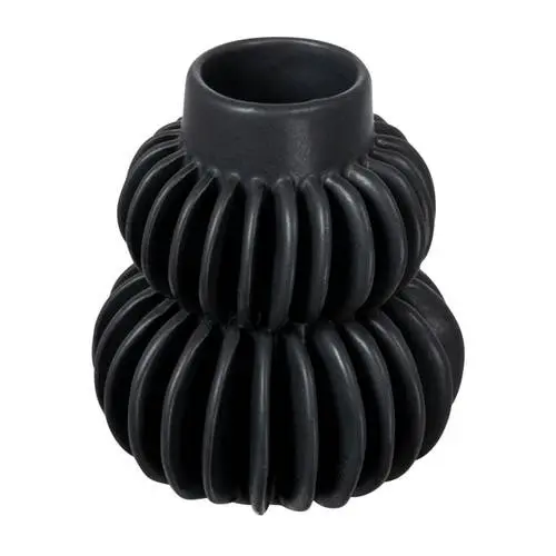 STORIED HOME Decorative Pleated Stoneware Vase - Black