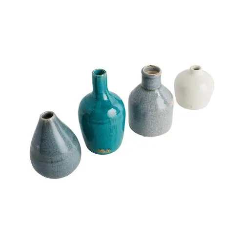 STORIED HOME Round Terracotta Vases, And Ivory - Blue
