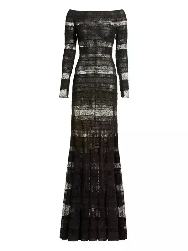 Elie Saab Long-sleeve Lace Maxi Dress - Black