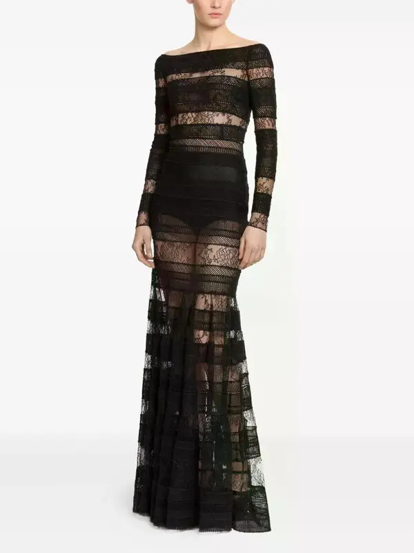 Elie Saab Long-sleeve Lace Maxi Dress - Black