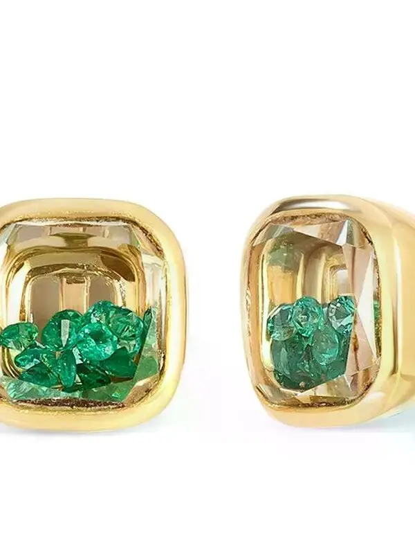 Moritz Glik 18k Yellow Neue Cushion Emerald Stud Earrings - Gold