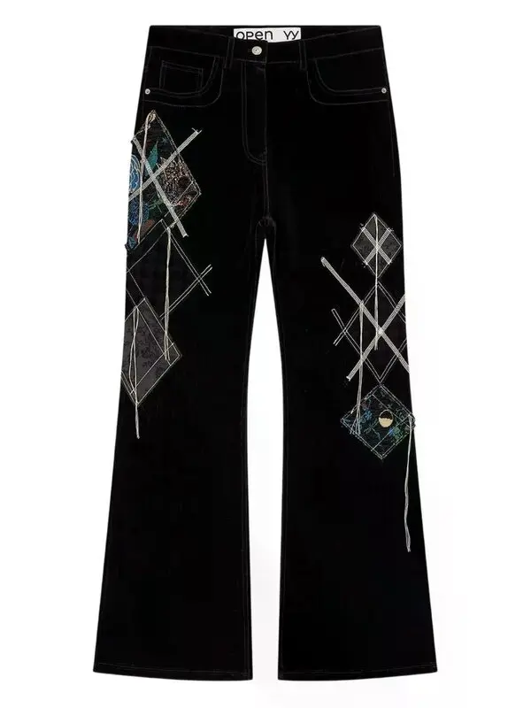 OPEN YY Argyle-patched Bootcut Trousers