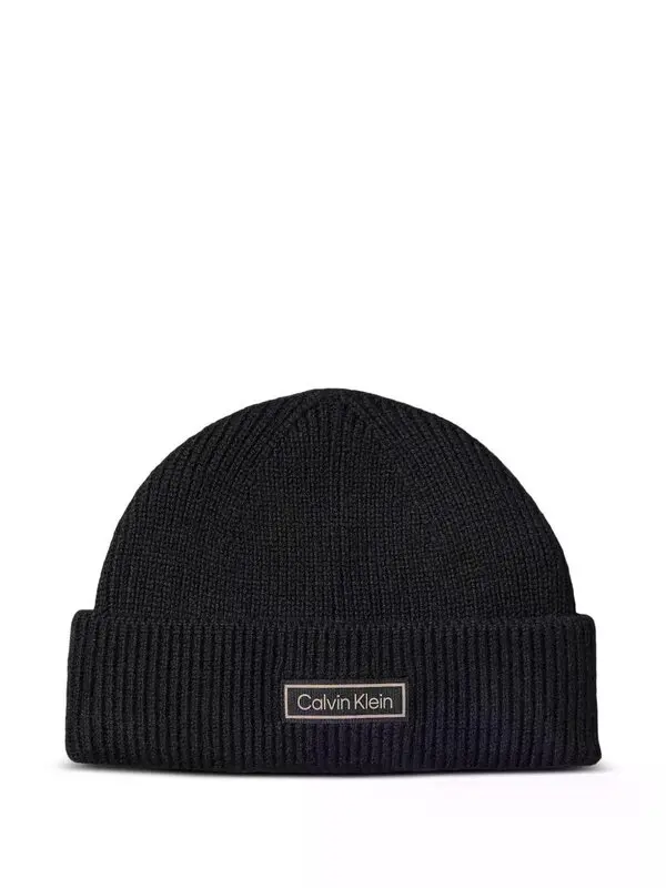 Calvin Klein Ribbed Patch Beanie - Black