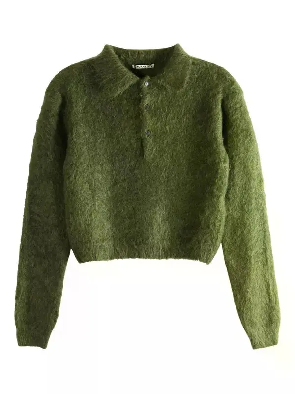 Auralee Textured-knit Polo Sweater