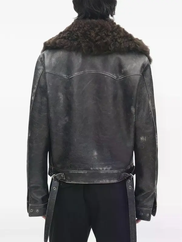 ANN DEMEULEMEESTER Binus Fur-collar Button Leather Jacket