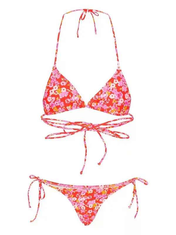 Remain Birger Christensen X Reina Olga Flower-print Wrap Bikini - Red
