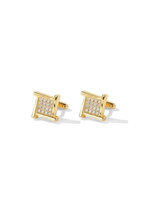 CLASSICHARMS Atlas Square Grid Cufflinks - Gold/clear
