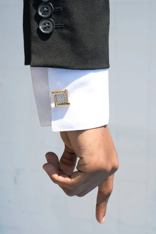 CLASSICHARMS Atlas Square Grid Cufflinks - Gold/clear