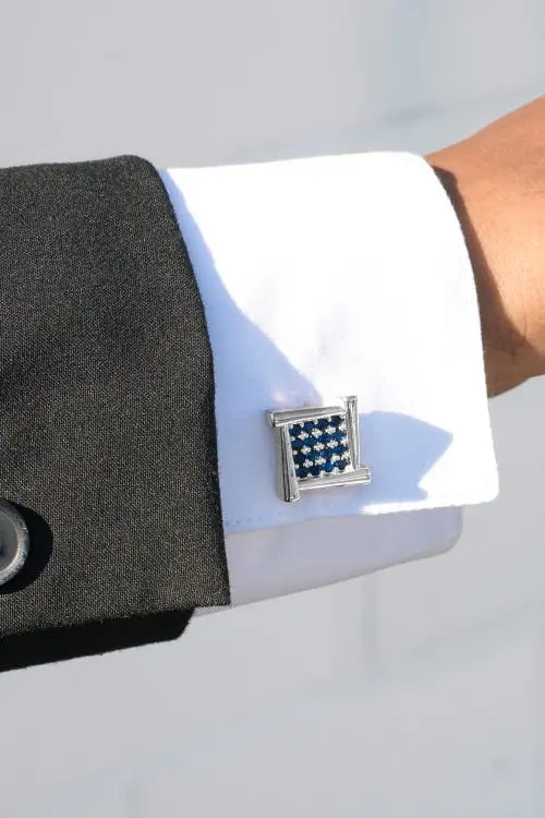 CLASSICHARMS Atlas Square Grid Cufflinks - Silver/blue