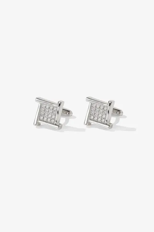 CLASSICHARMS Atlas Square Grid Cufflinks - Silver/clear