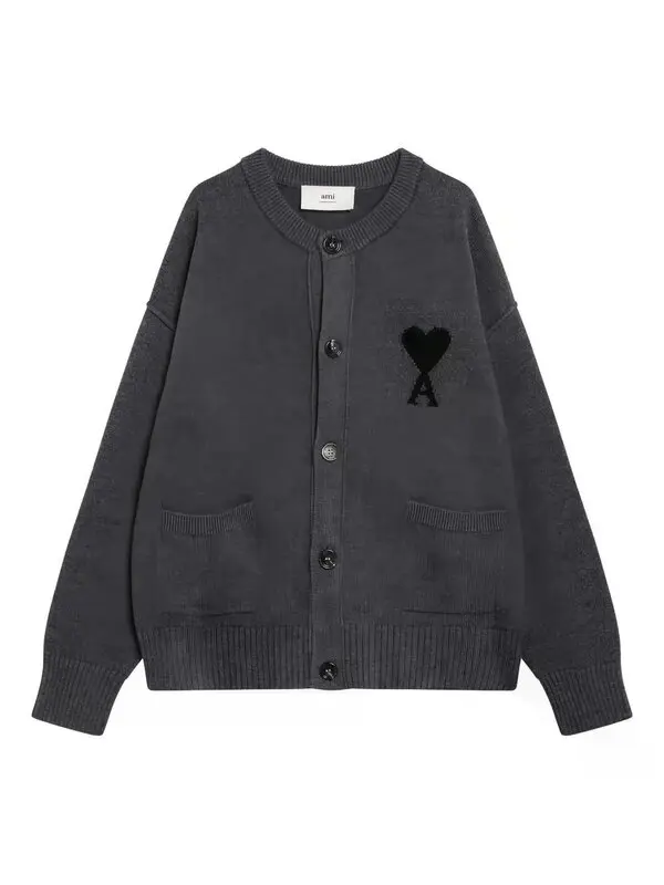 Ami Appliqué Pocket Cardigan - Grey