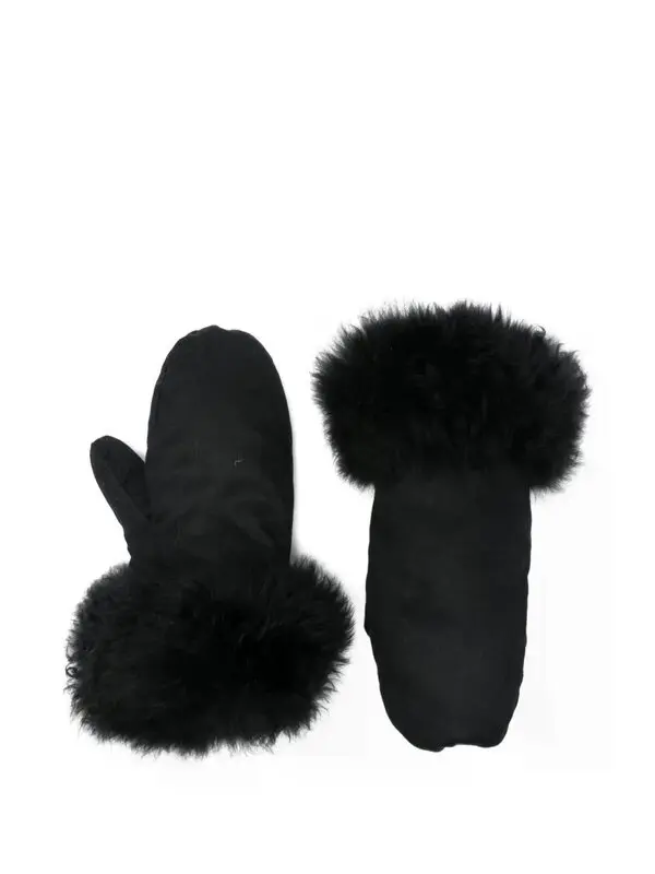 LISKA Fur Trim Fingerless Gloves - Black