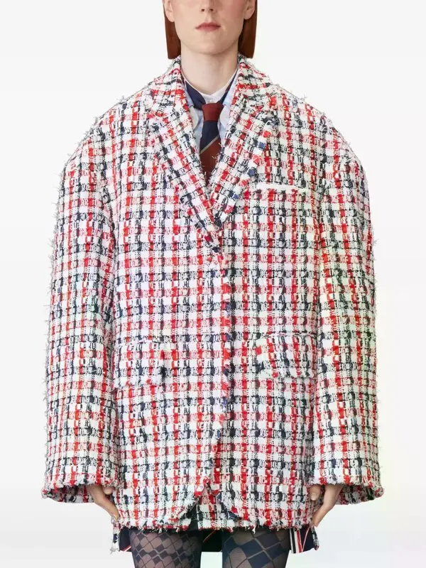 Thom Browne Gingham Ribbon Tweed Cocoon Sportcoat - Red
