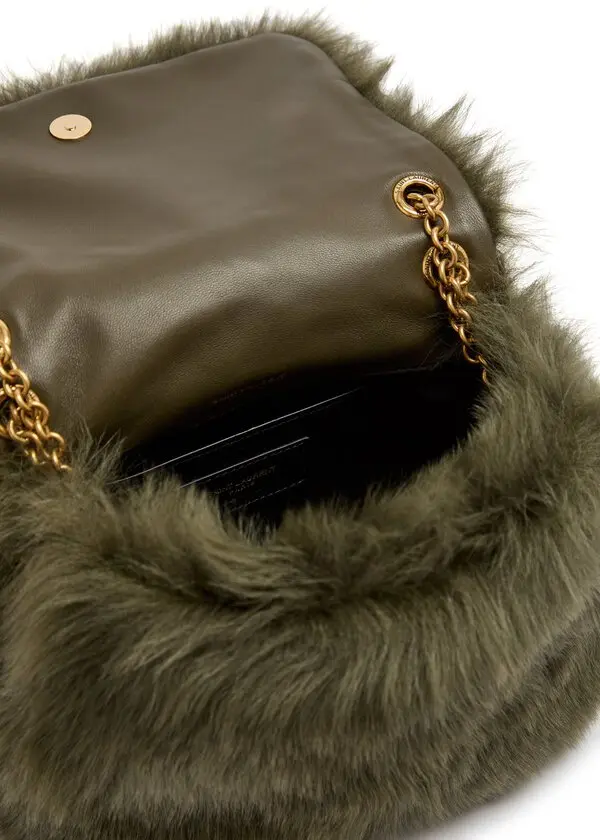 Saint Laurent Jamie 4.3 Mini Shearling Shoulder Bag - Olive