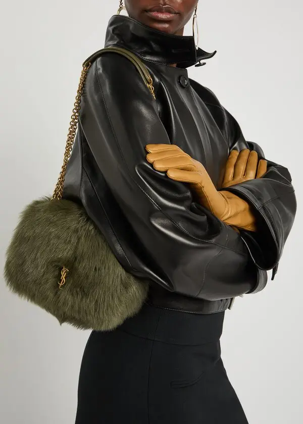 Saint Laurent Jamie 4.3 Mini Shearling Shoulder Bag - Olive