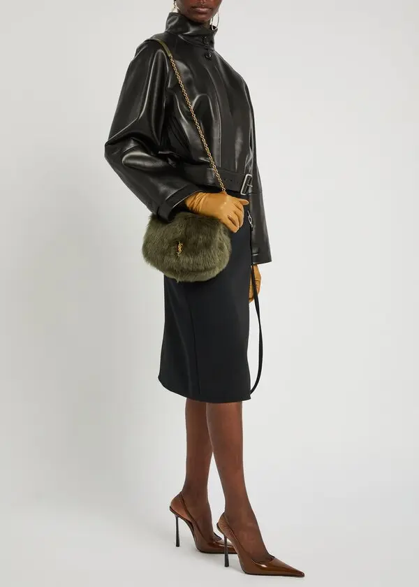 Saint Laurent Jamie 4.3 Mini Shearling Shoulder Bag - Olive