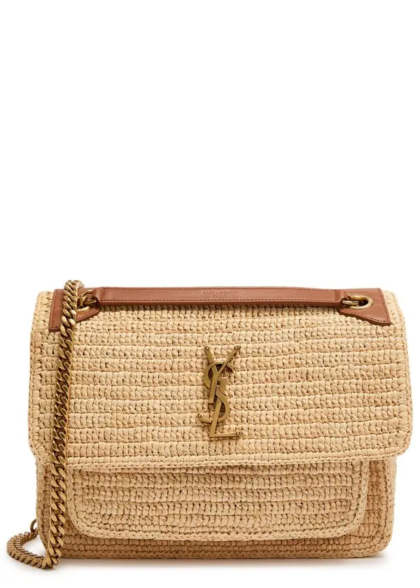 Saint Laurent Niki Medium Raffia Shoulder Bag - Natural