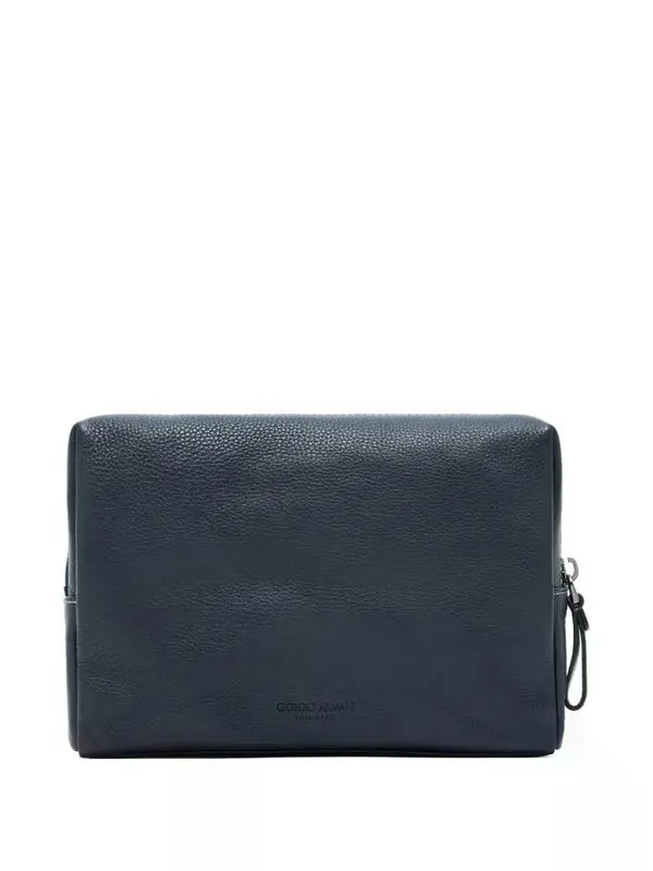 Giorgio Armani Zipped Grained Leather Wash Bag - Blue