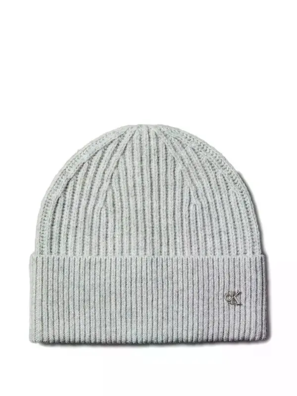 Calvin Klein Ribbed Logo Beanie - Grey