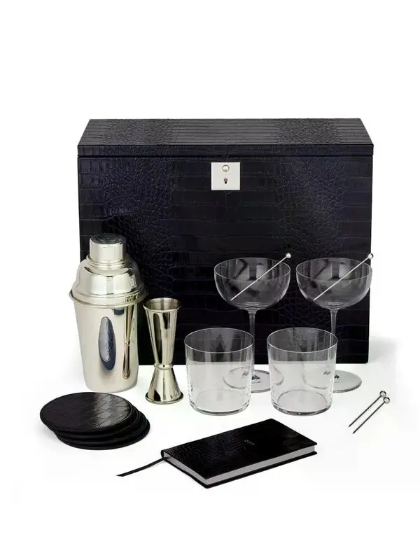 Smythson Mara Crocodile-effect Cocktail Box Set