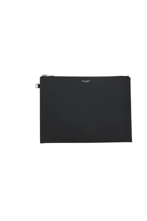 Saint Laurent Grain De Poudre Leather Tablet Holder - Black