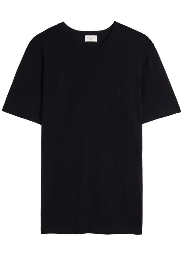 Saint Laurent Logo-embroidered Wool T-shirt - Black