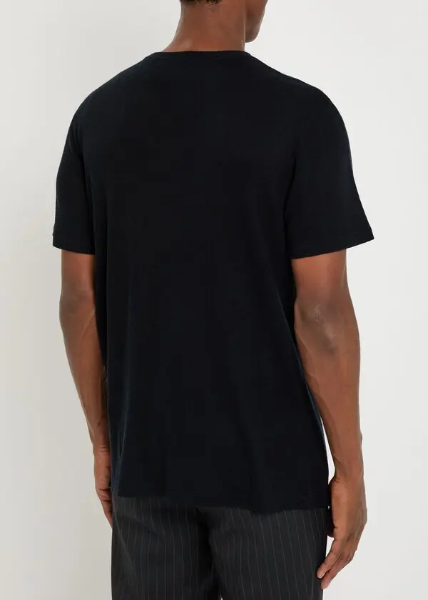 Saint Laurent Logo-embroidered Wool T-shirt - Black