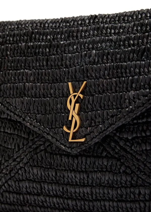 Saint Laurent Envelope Raffia Pouch - Black