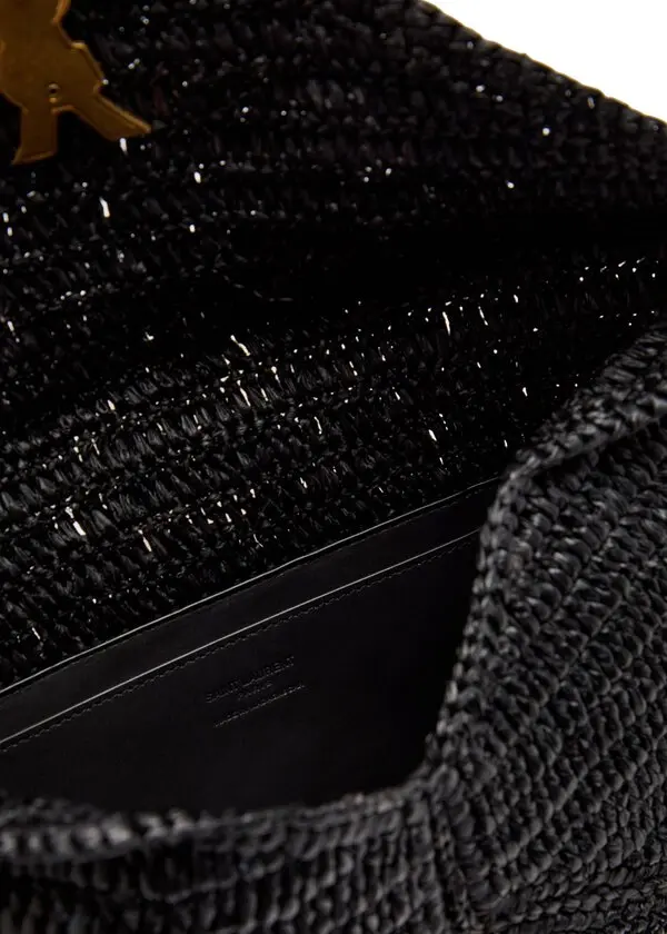 Saint Laurent Envelope Raffia Pouch - Black