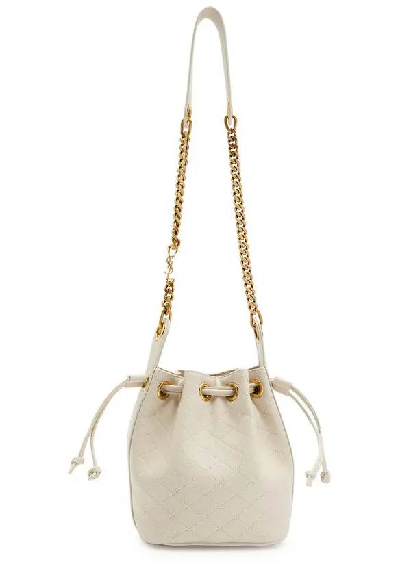 Saint Laurent Bo Chain Quilted Leather Bucket Bag - Ivory