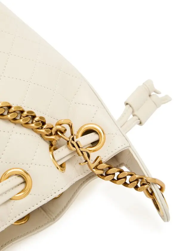 Saint Laurent Bo Chain Quilted Leather Bucket Bag - Ivory