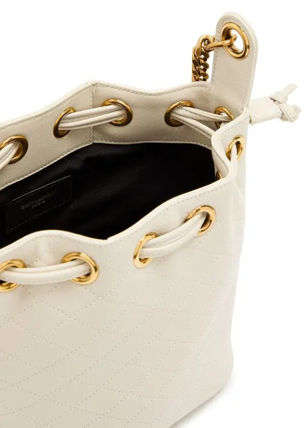 Saint Laurent Bo Chain Quilted Leather Bucket Bag - Ivory