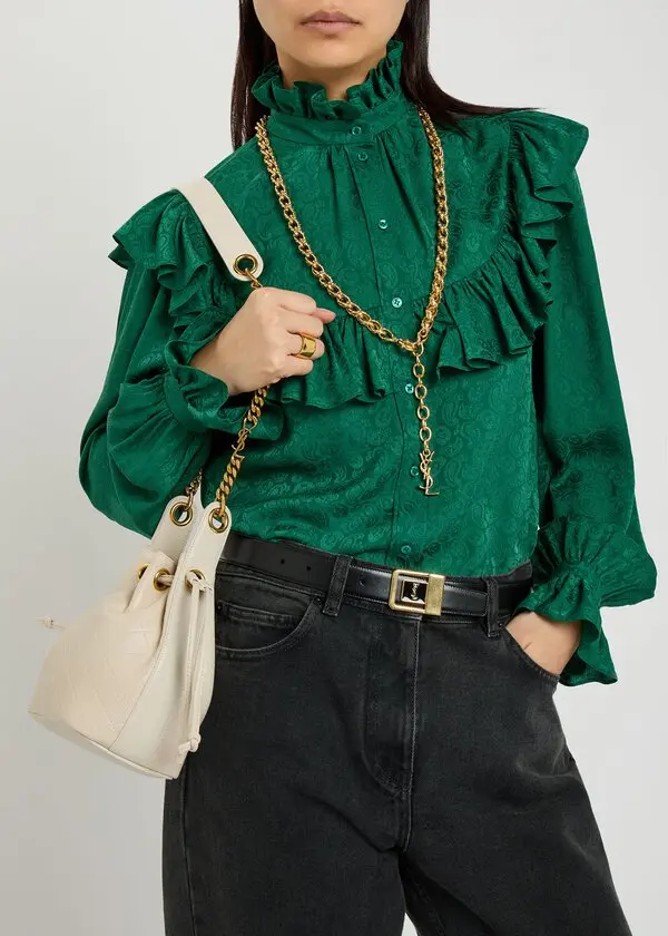 Saint Laurent Bo Chain Quilted Leather Bucket Bag - Ivory