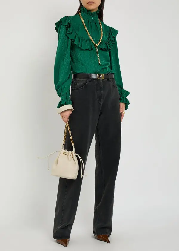 Saint Laurent Bo Chain Quilted Leather Bucket Bag - Ivory